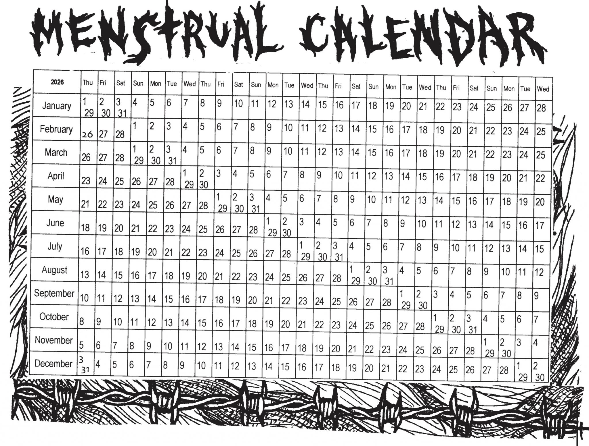 2026 menstrual calendar – Slingshot